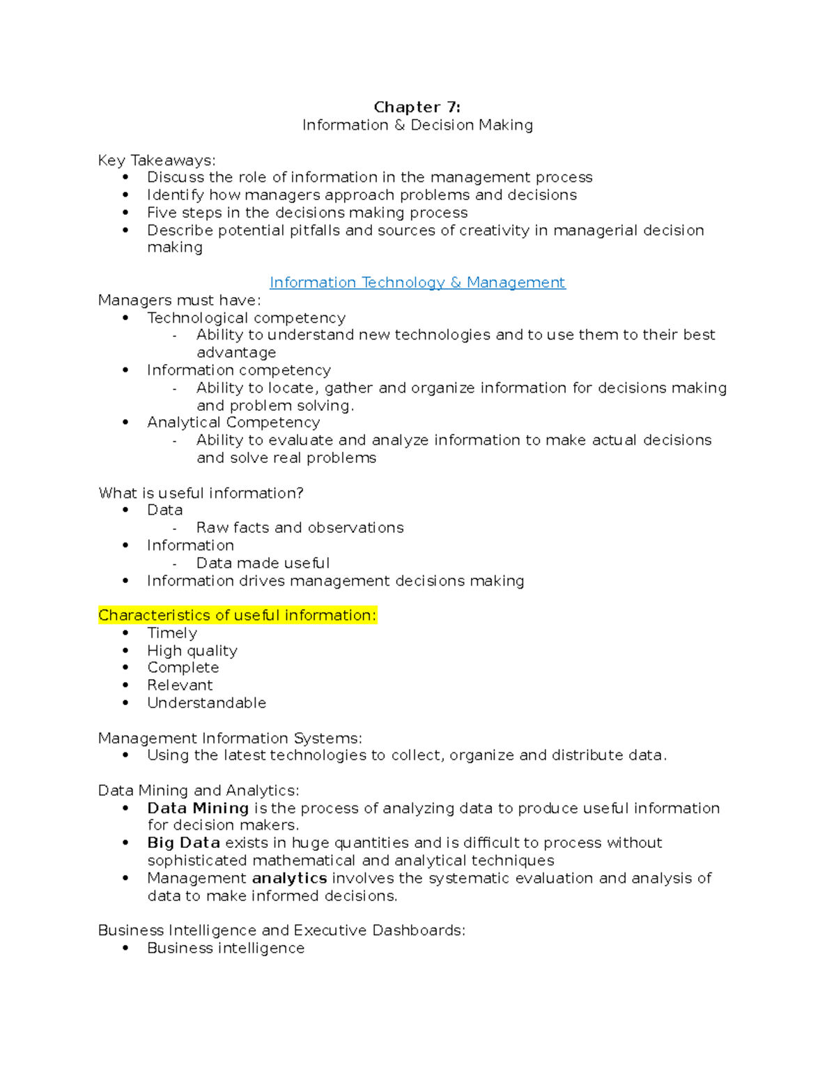 Lecture 2 - Chapter 7: Information & Decision Making Key Takeaways ...