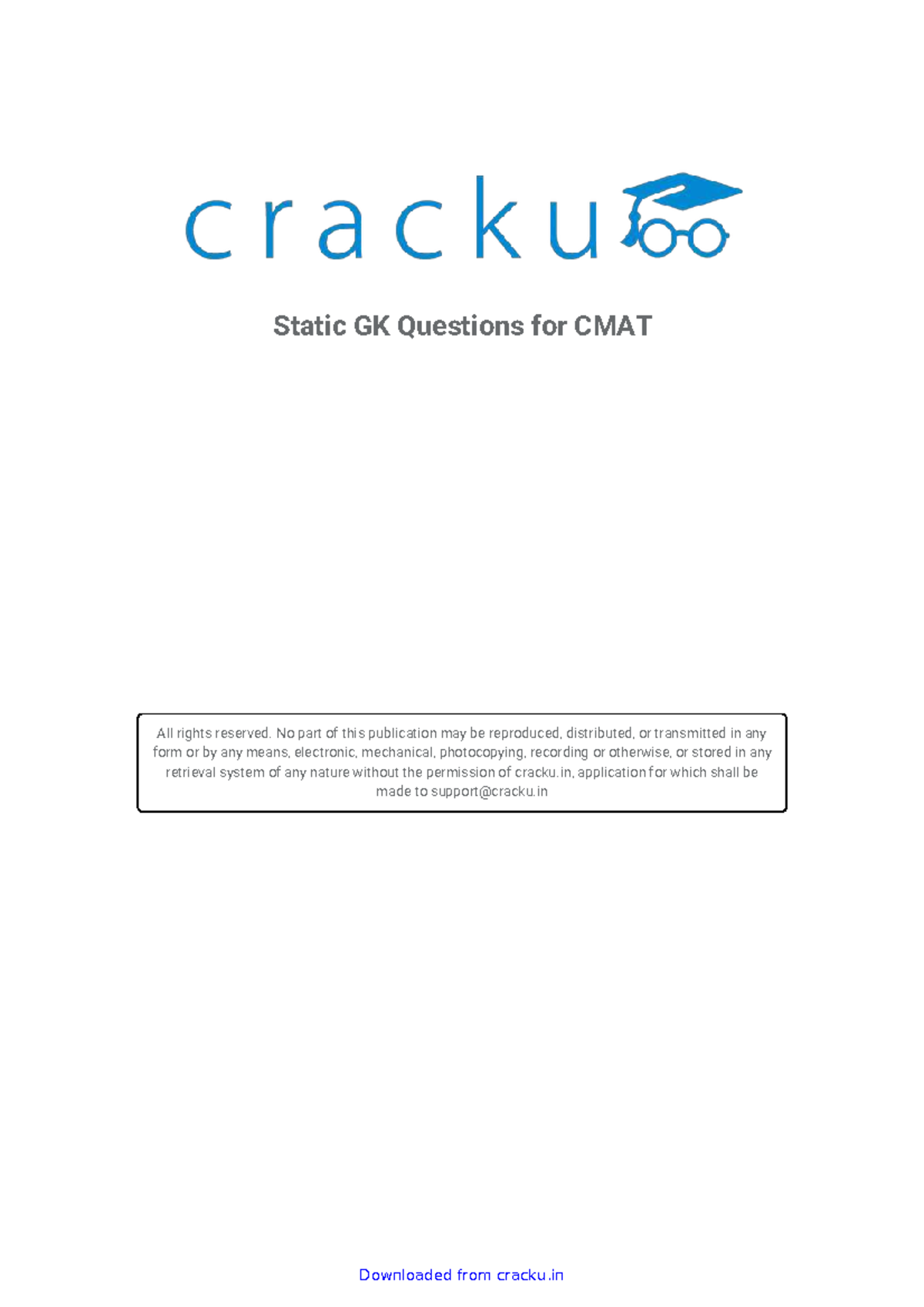 Static GK Questions for CMAT - No part of this publication may be ...