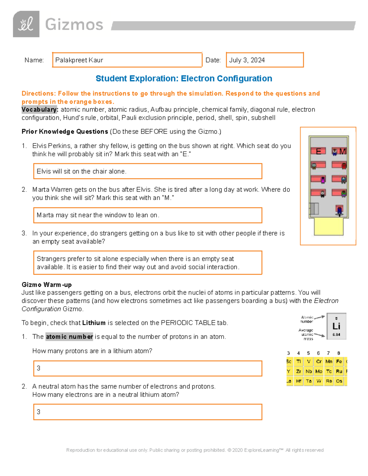 Copy of Gizmo Electron Configuration Lab - Name: Palakpreet Kaur Date ...