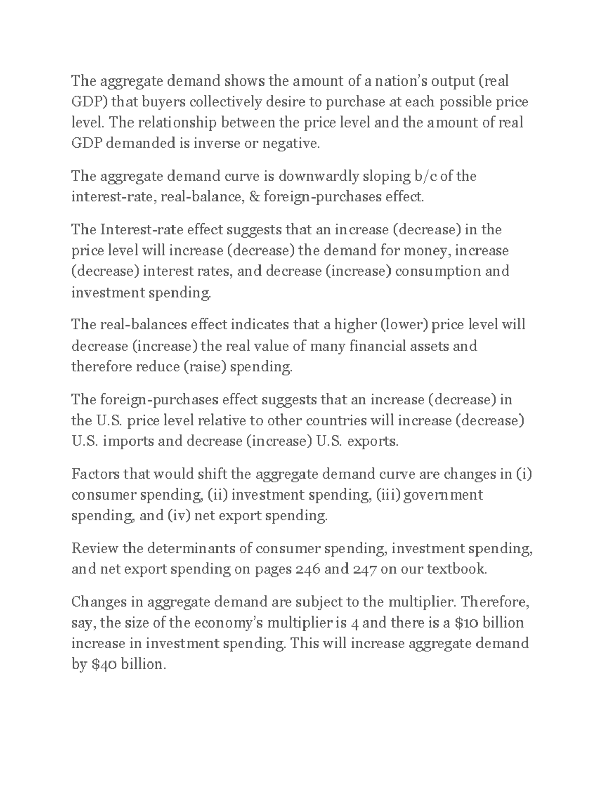 Macroeconomics chapter 12 highlights - The aggregate demand shows the ...