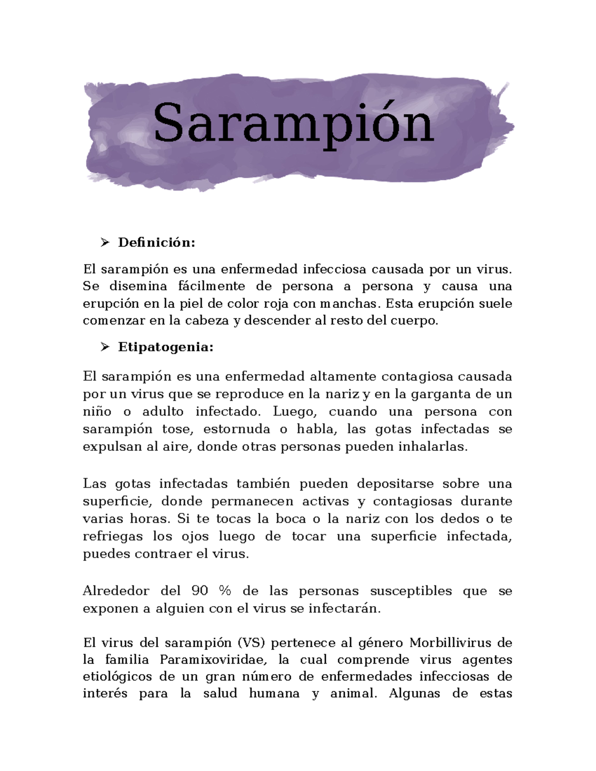 Sarampión - Definición: El sarampión es una enfermedad infecciosa ...