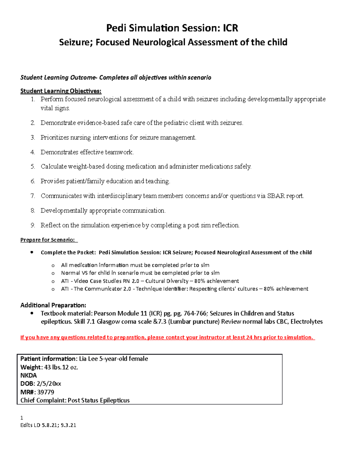 Pedi-sim Seizures FALL21 for children - Pedi Simulation Session: ICR ...