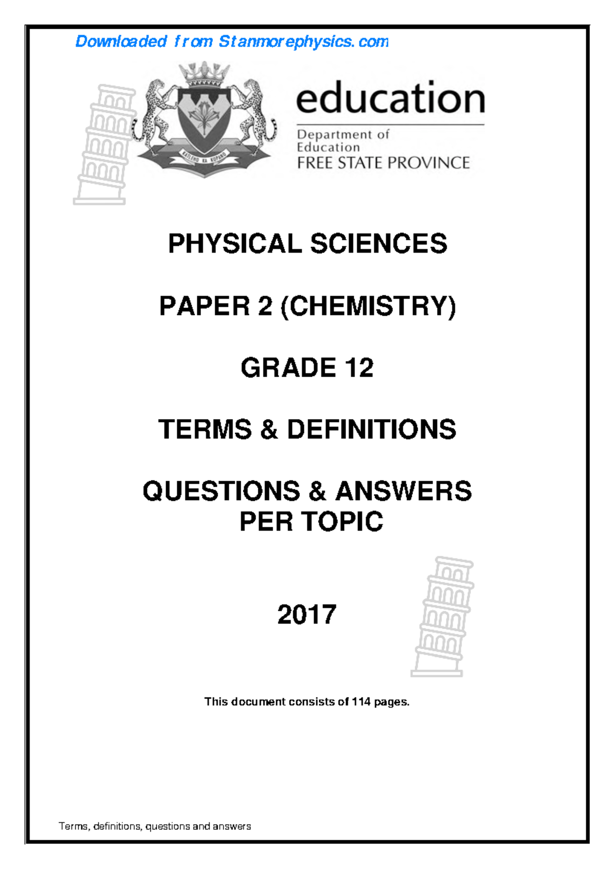 FS Physical Sciences Grade 12 Terms and Definitions Paper 2 YEAR 2017 ...
