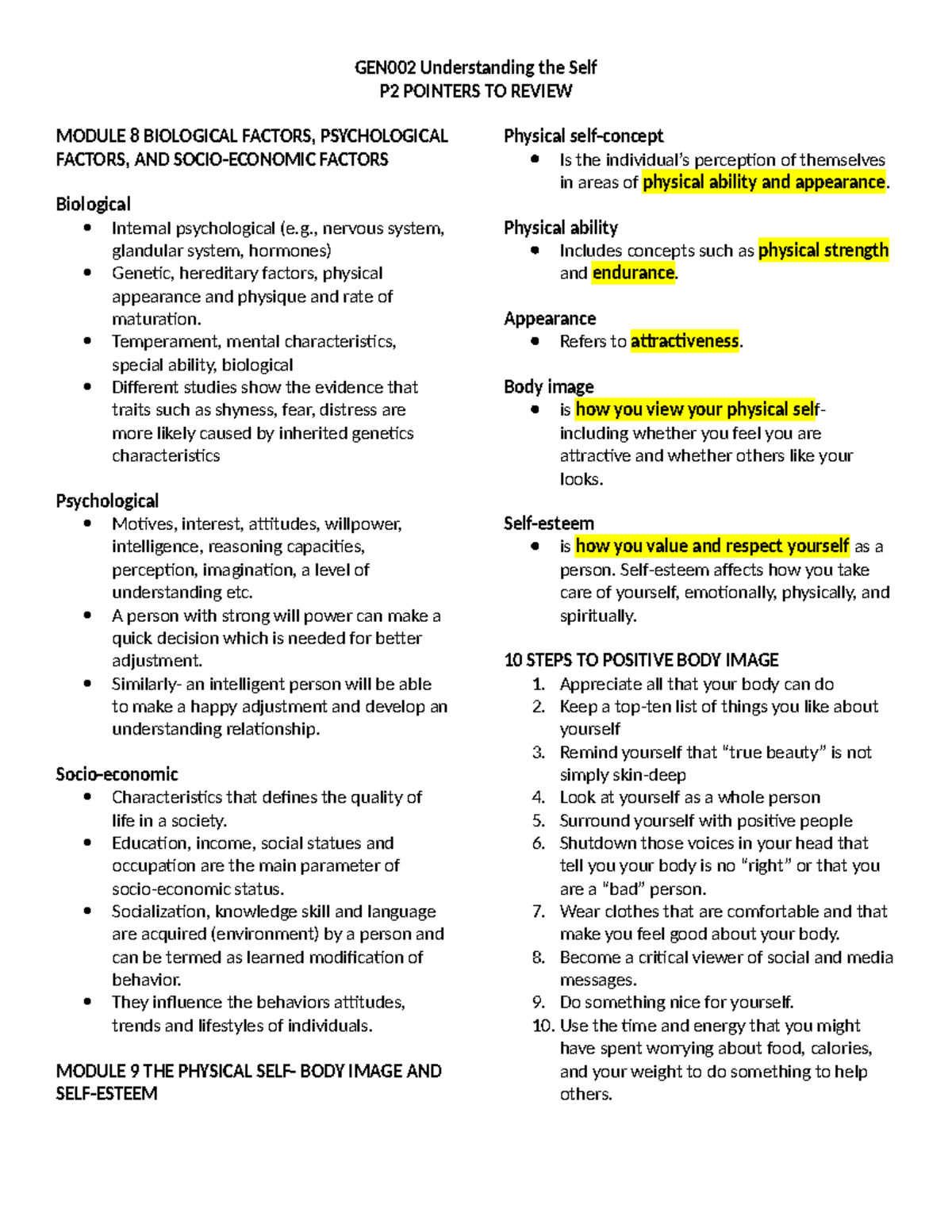 UTS P2 Pointers TO Review - GEN002 Understanding the Self P2 POINTERS TO REVIEW MODULE 8 ...