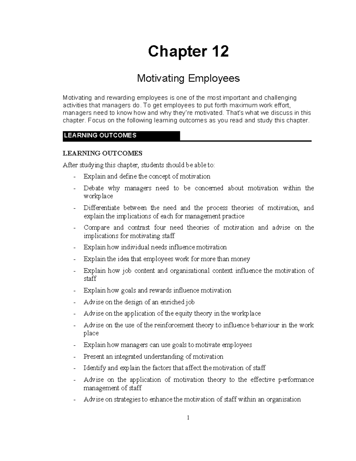 CBMD022 Chapter 12 Motivation - Chapter 12 Motivating Employees ...