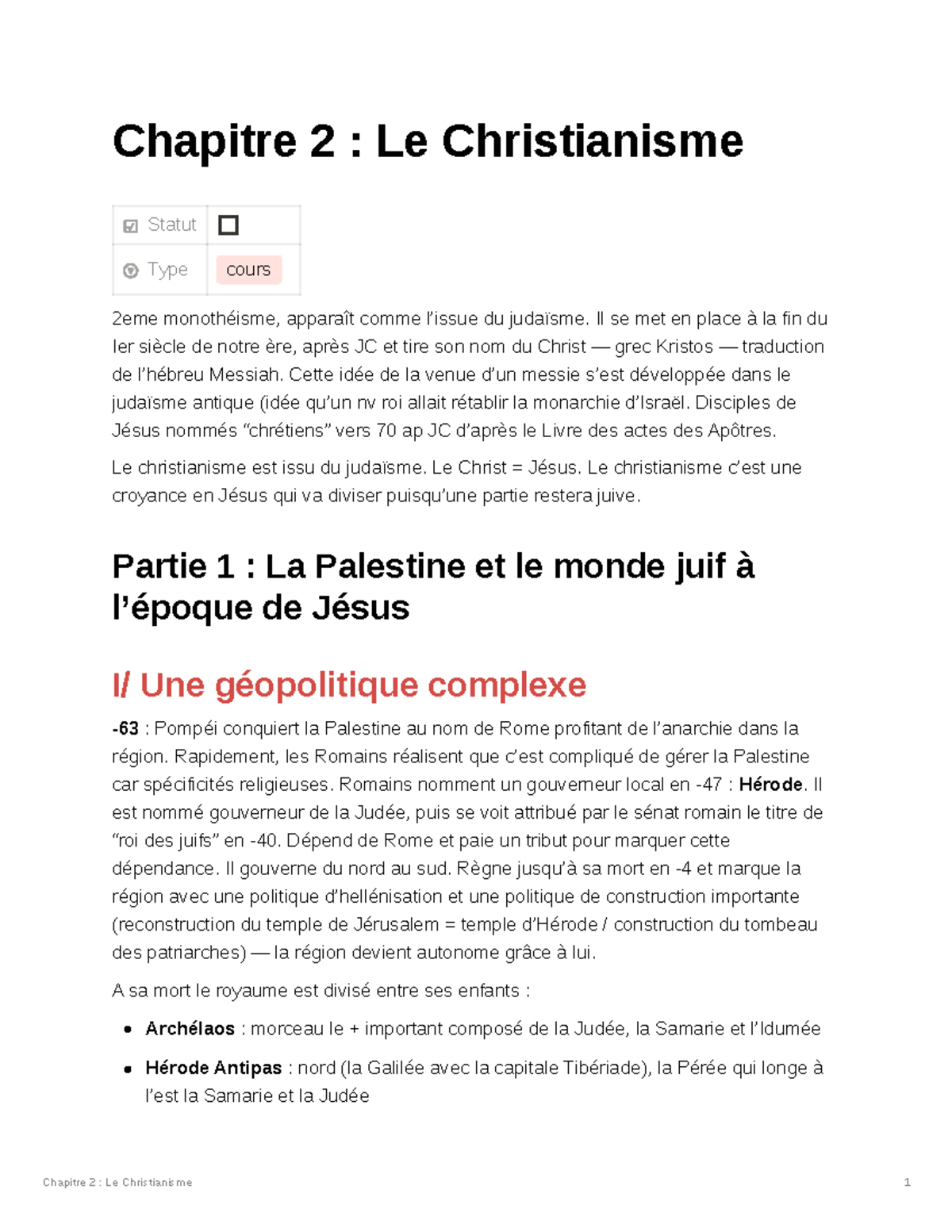 Chapitre 2 : Le Christianisme - Chapitre 2 : Le Christianisme Statut Type cours 2eme monothéisme ...