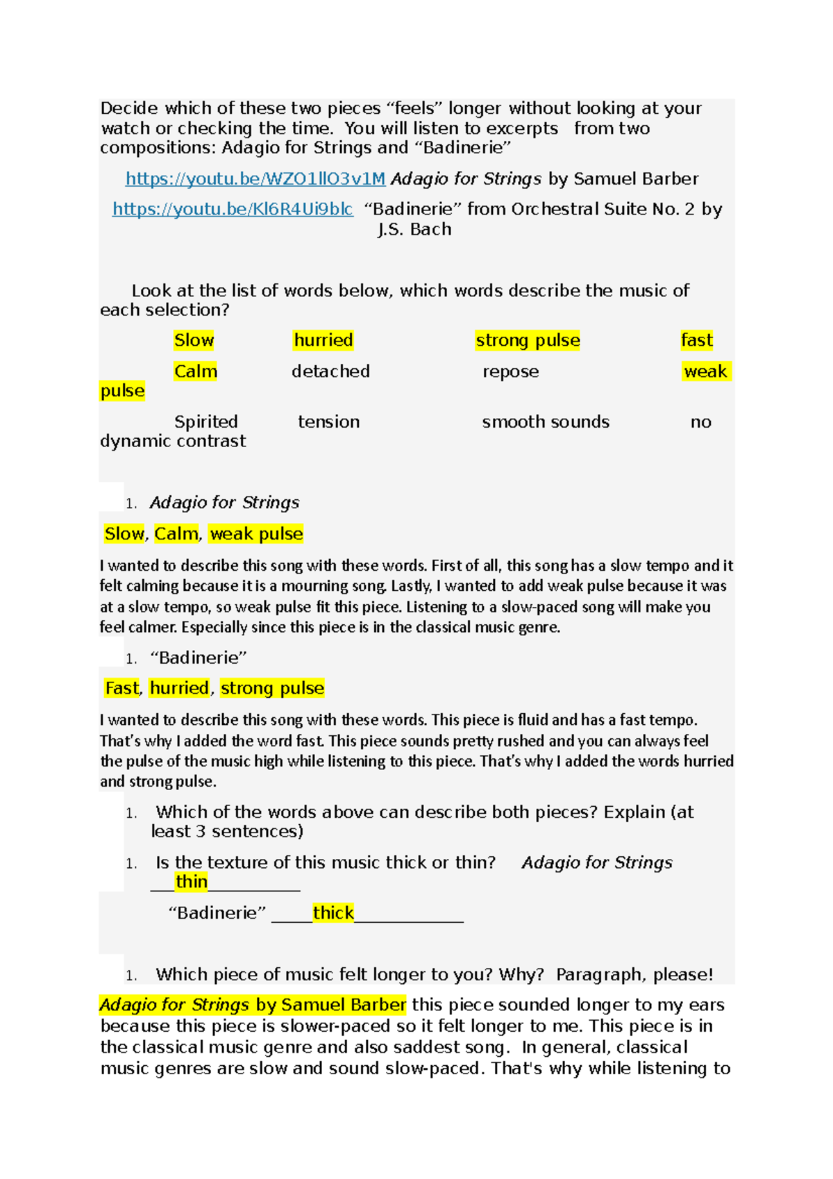 Listening Assignment 5 Karya - Decide which of these two pieces “feels ...
