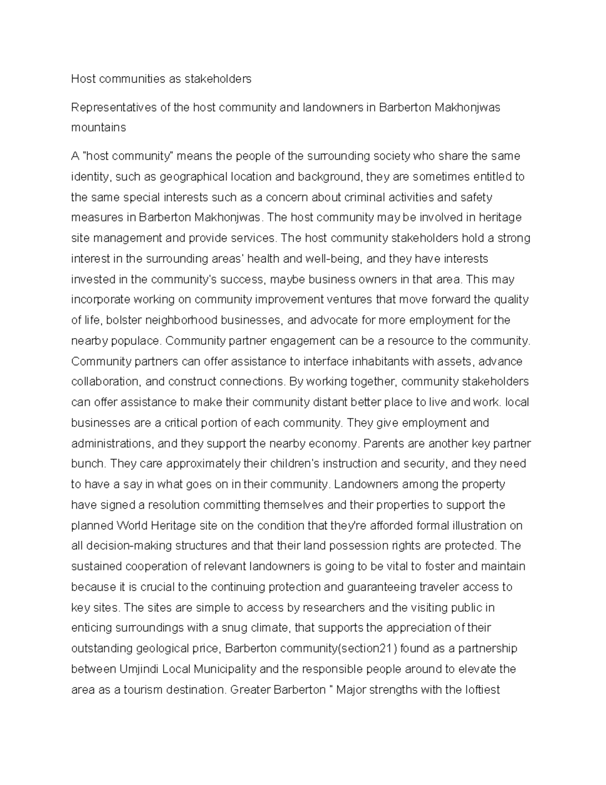 HOST Communities AS A Stake Holder - Host communities as stakeholders ...