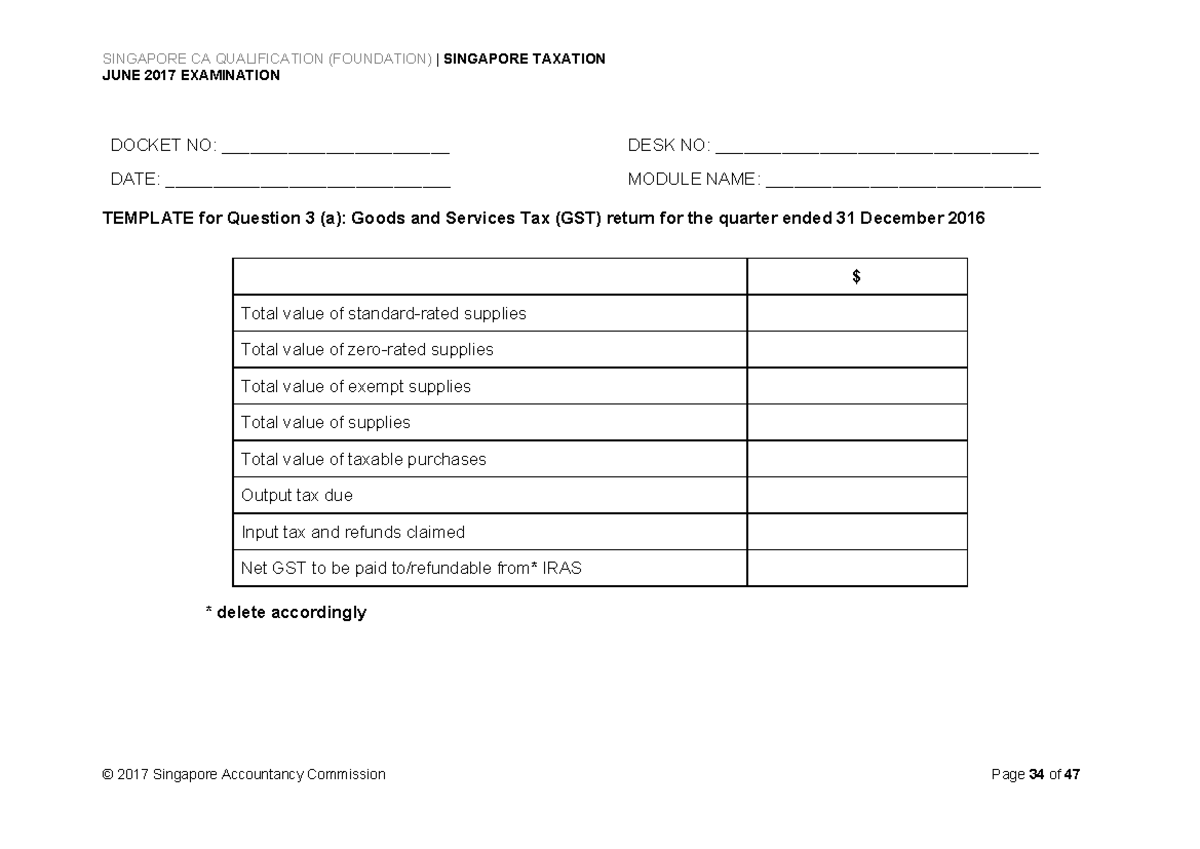 Possible GST Templates (For Reference only) - SINGAPORE CA ...