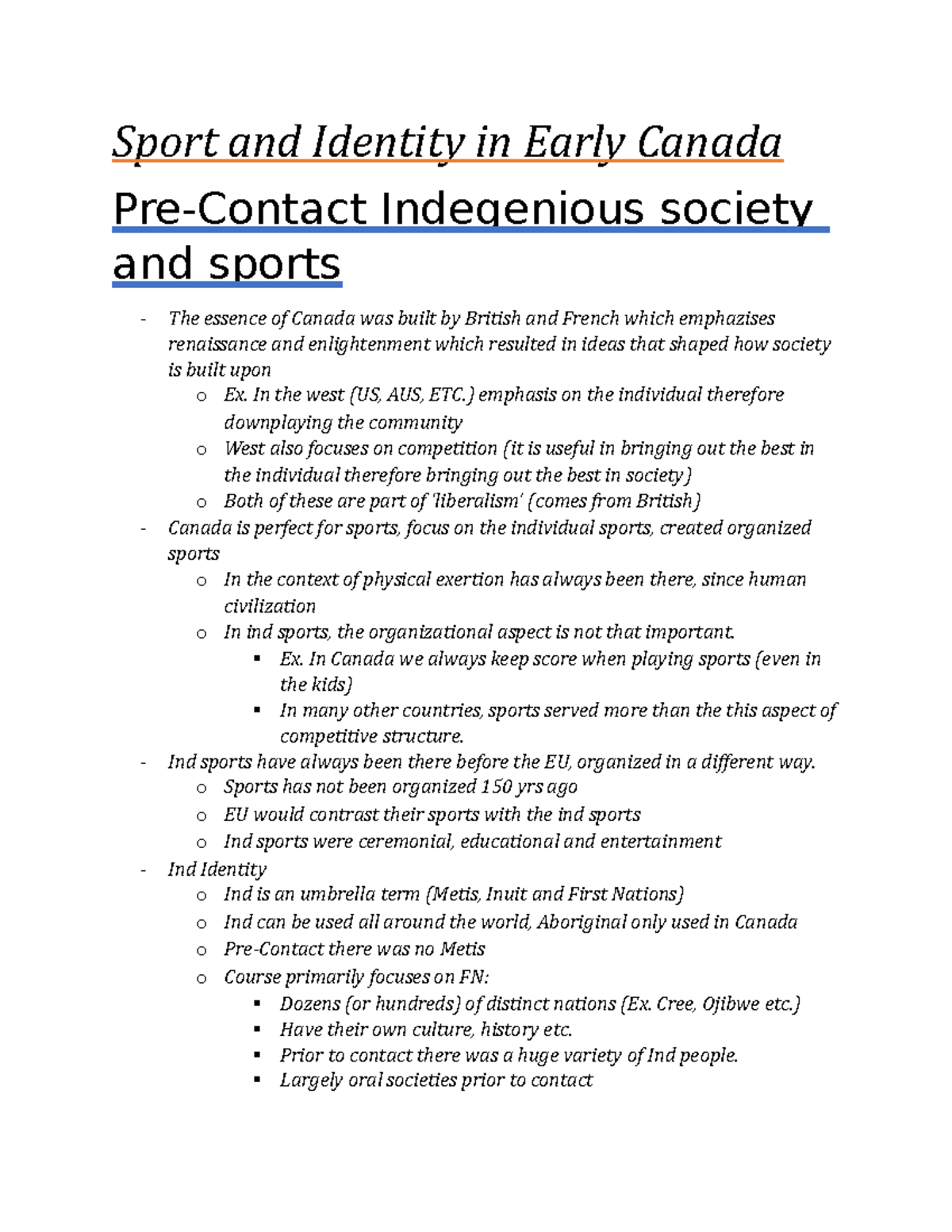 Lecture 01 - Sport and Identity in Early Canada Pre-Contact Indegenious ...