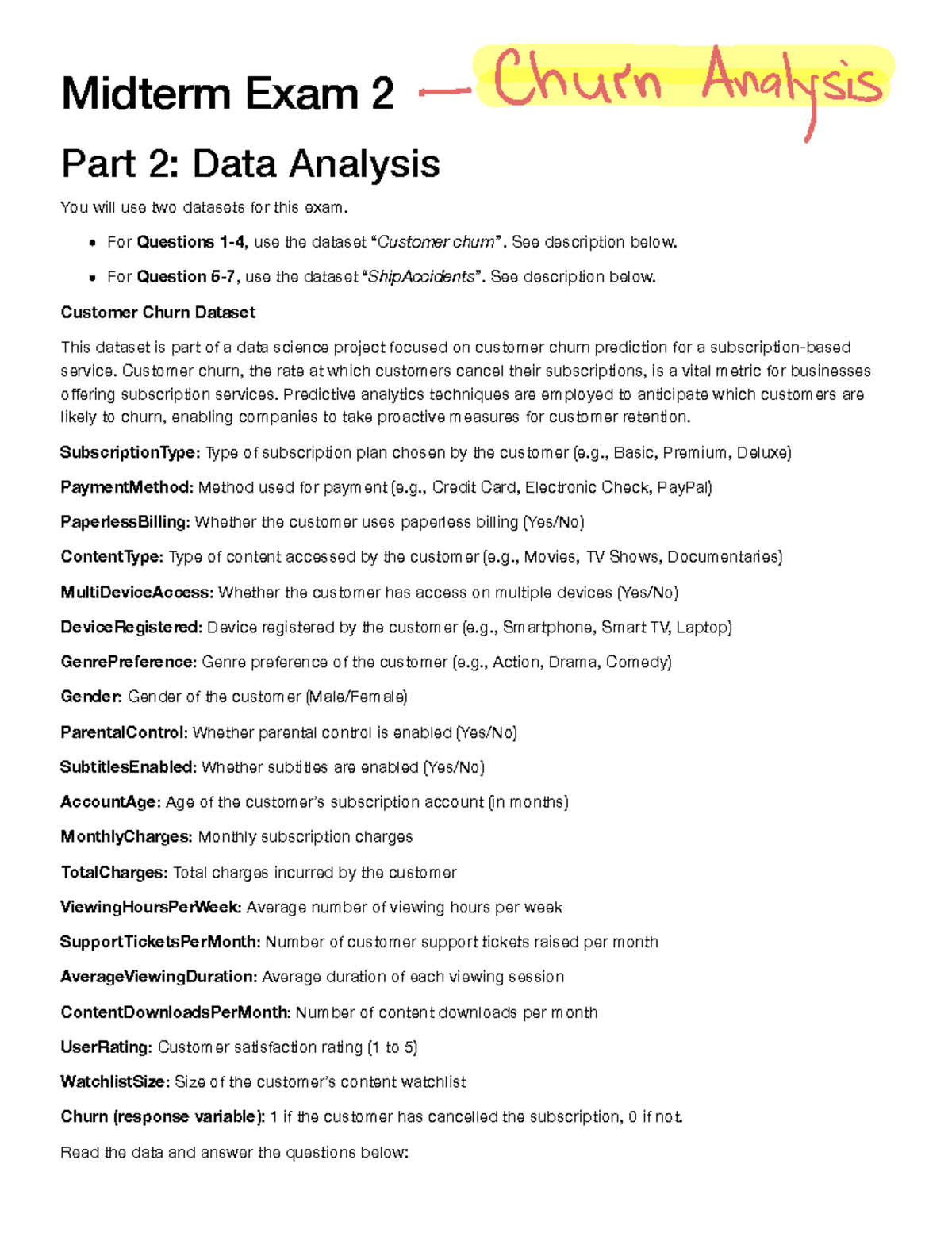 M2 SP24 MINE2 - Midterm 2 Practice - Midterm Exam 2 Part 2 : Data Analysis - Studocu