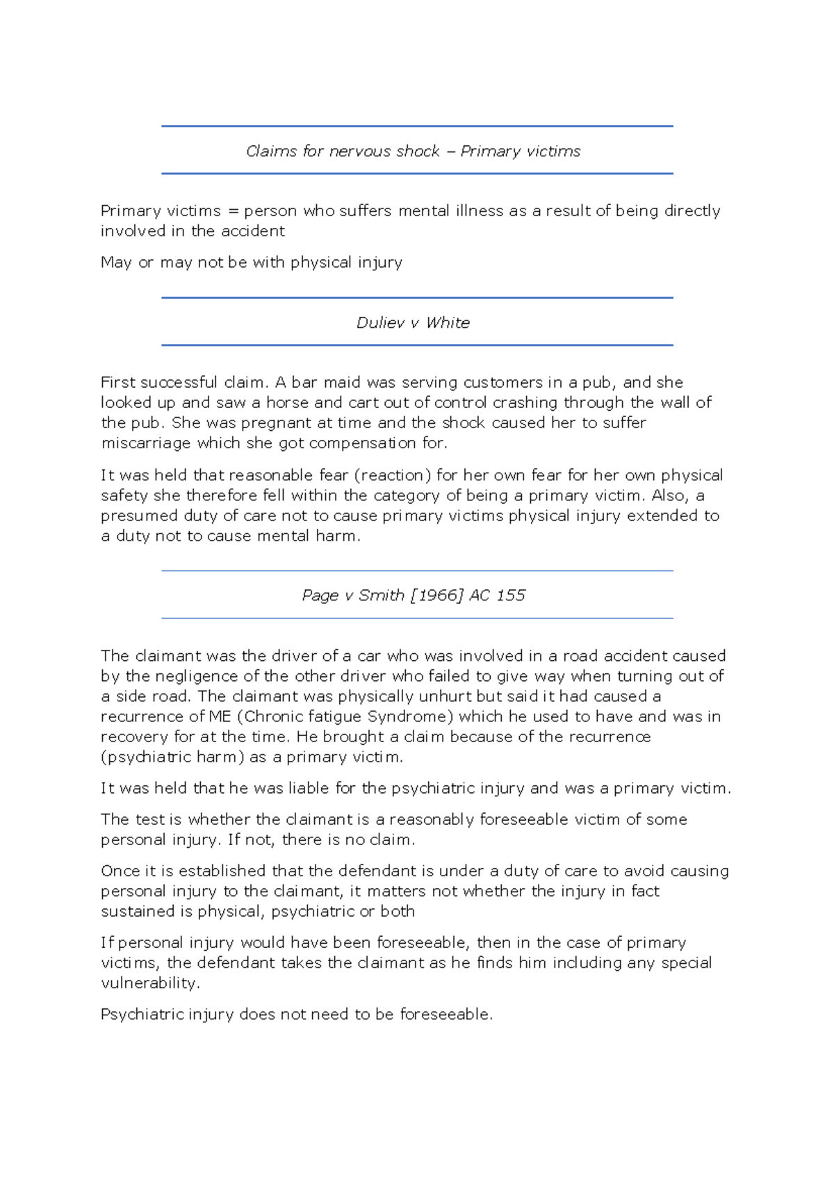 Claims for nervous shock – Primary victims - Tort - Claims for nervous ...