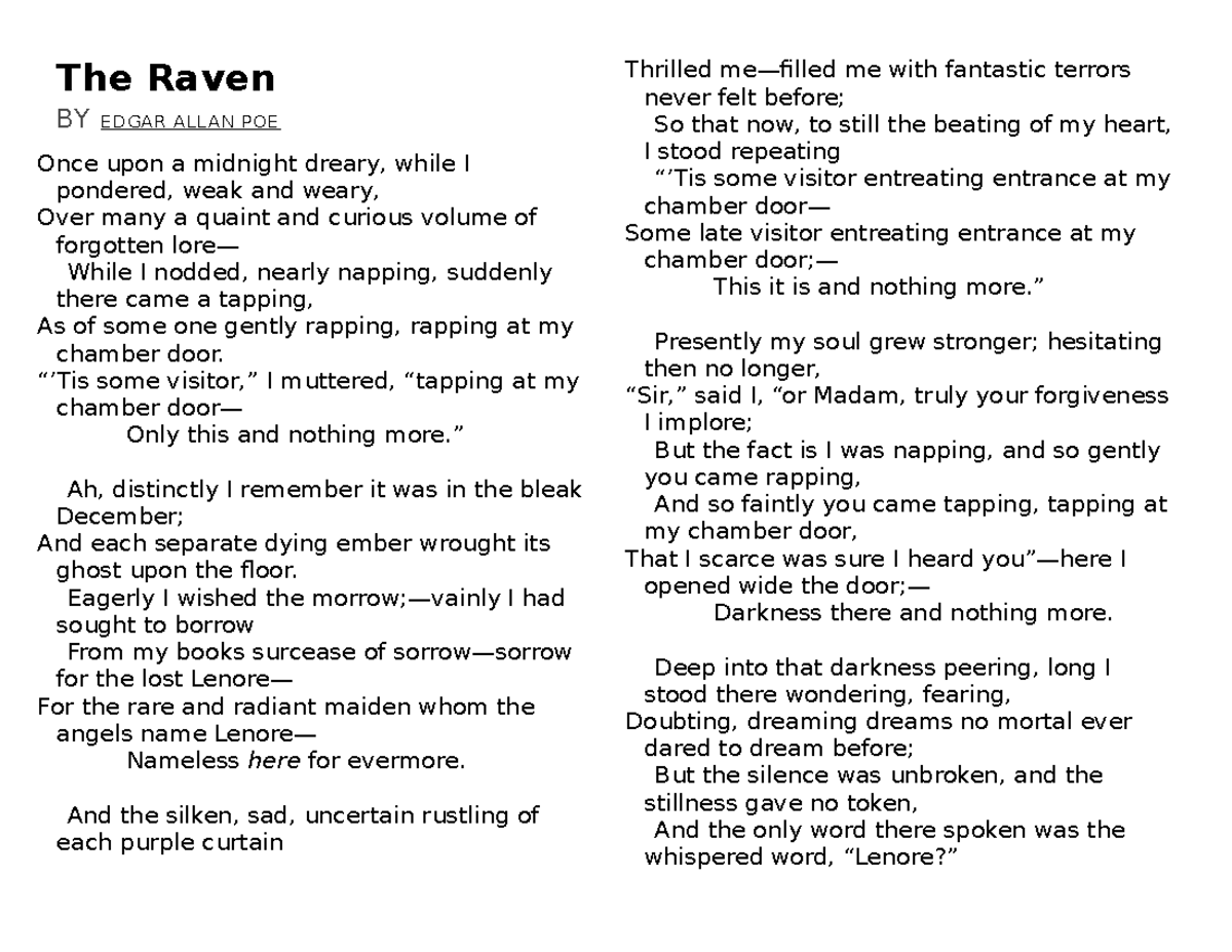 What Are The Literary Devices In The Raven at Hudson Facy blog