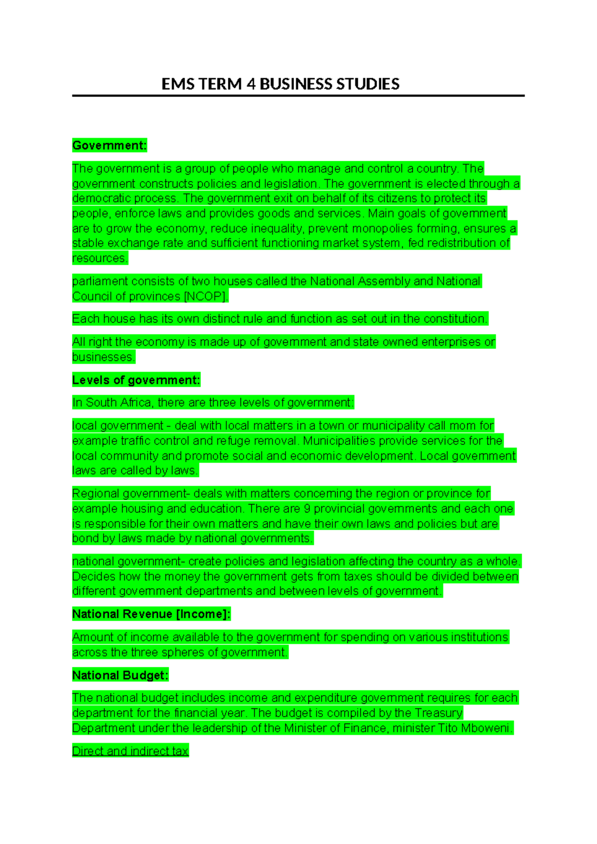 EMS Business Studies Term 2 (Auto Recovered) - EMS TERM 4 BUSINESS ...