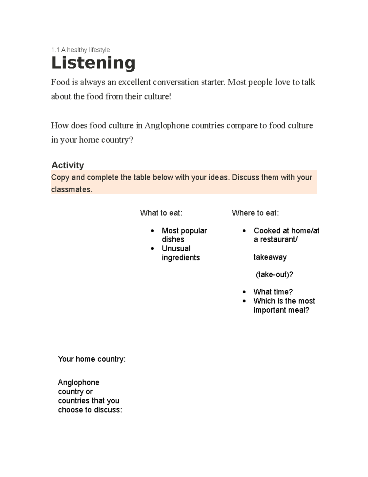 Identities. A Healthy Lifestyle. Listening - Lengua Inglesa II - UTN ...