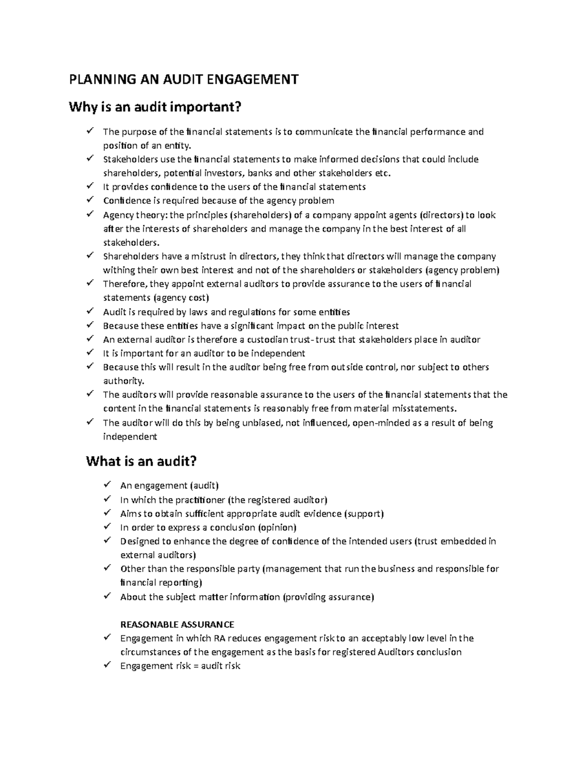 UNIT 4 Planning AN Audit Engagement AUDITING 300 - PLANNING AN AUDIT ...