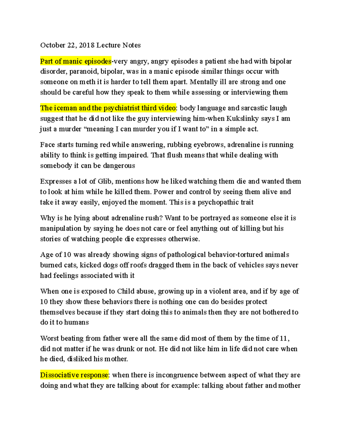 Forensic cognitive psych - October 22, 2018 Lecture Notes Part of manic ...