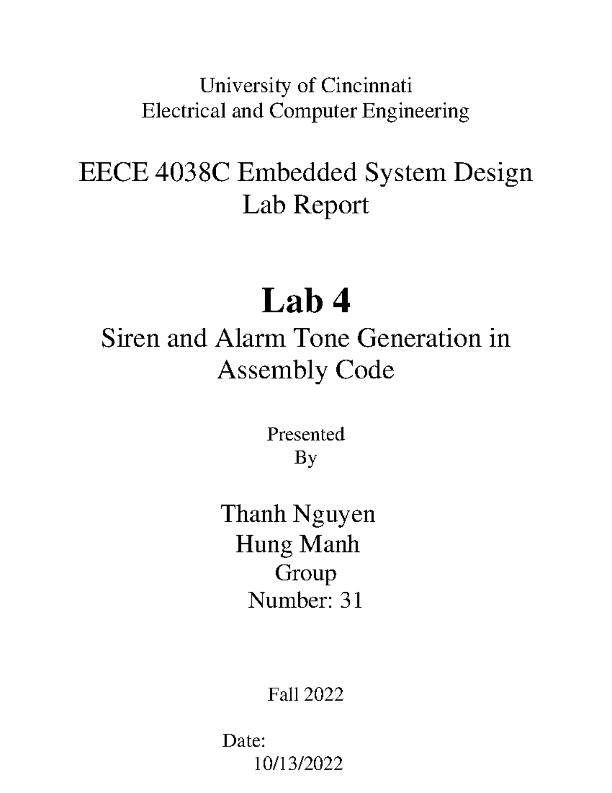 EECE 4038 C Lab Report 4 - University of Cincinnati Electrical and ...