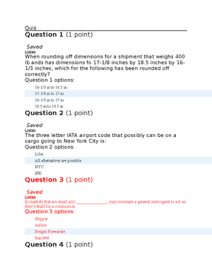 Quiz module 8 - quiz - Quiz Question 1 (1 point) Saved Listen How many LD7 pallets do I need to ...