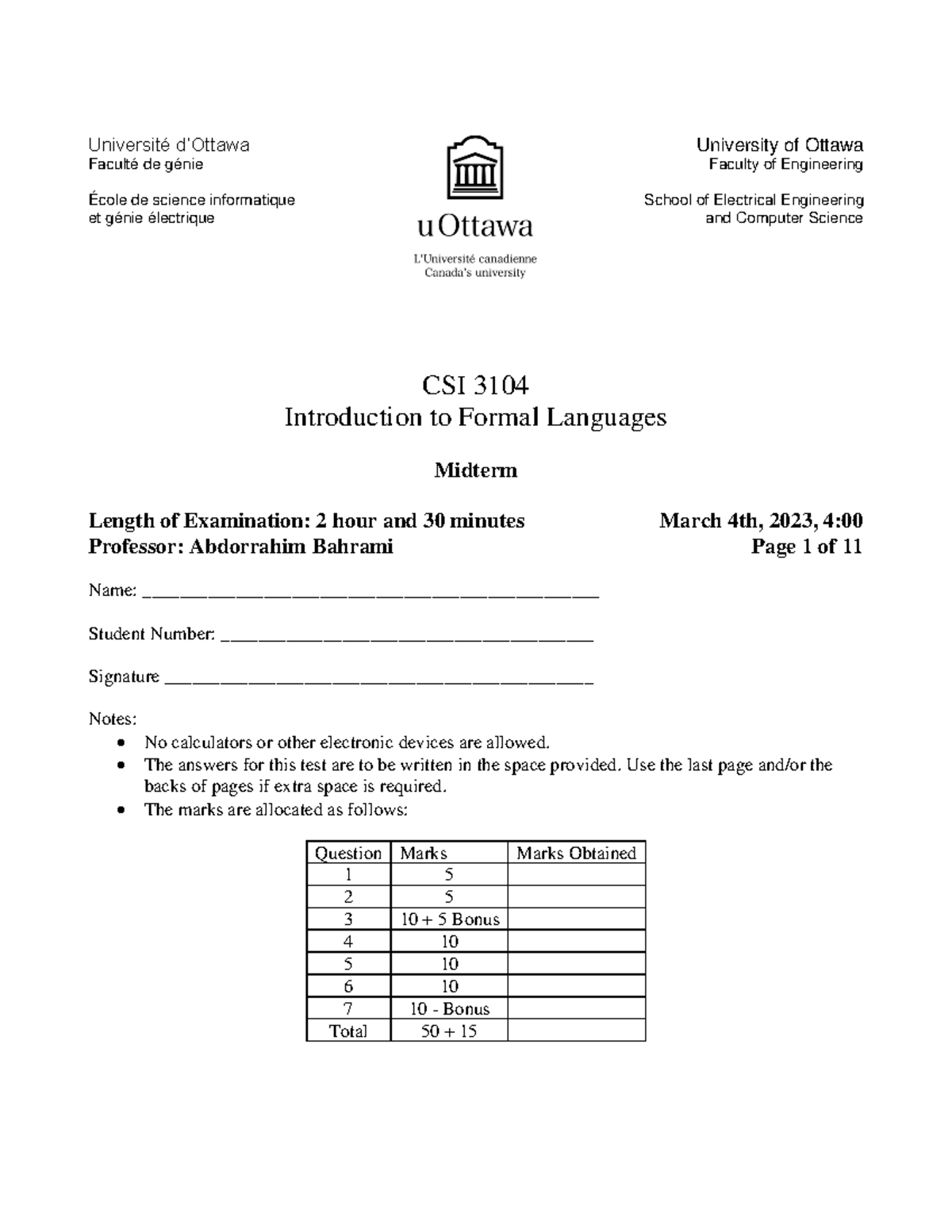 Midterm Winter 2023 Solution - CSI3104 - uOttawa - Studocu