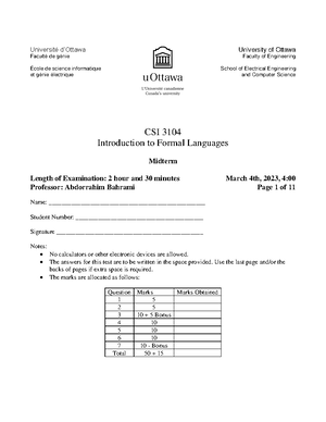 Assignment 1 - Solution - CSI3104 – Introduction to Formal Languages Assignment 1 Q0 of 7 Write ...