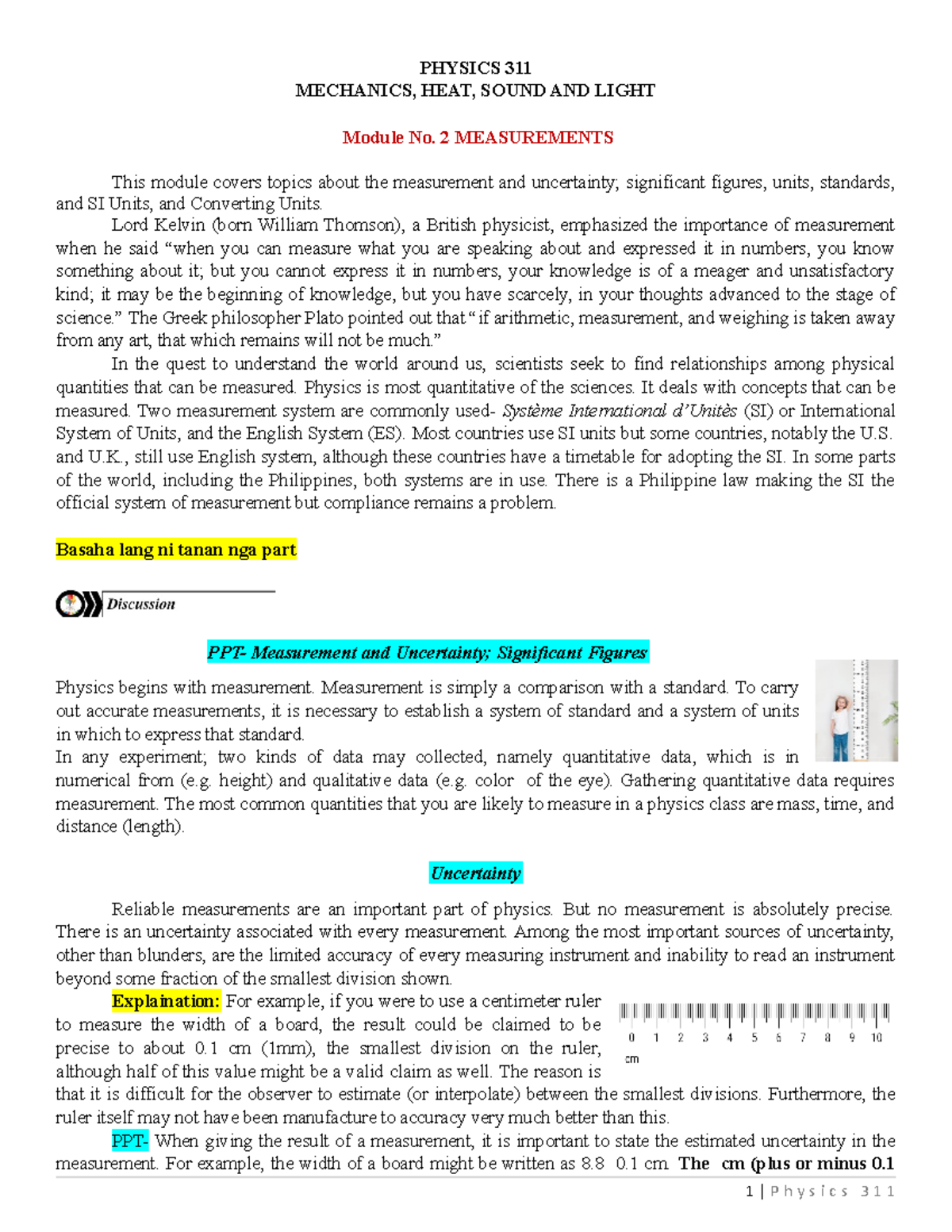 HAND-OUT-NI - Explanation - PHYSICS 311 MECHANICS, HEAT, SOUND AND LIGHT Module No. 2 ...