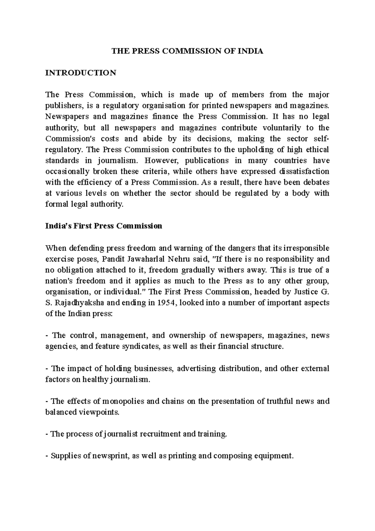 THE Press Commission OF India - THE PRESS COMMISSION OF INDIA ...