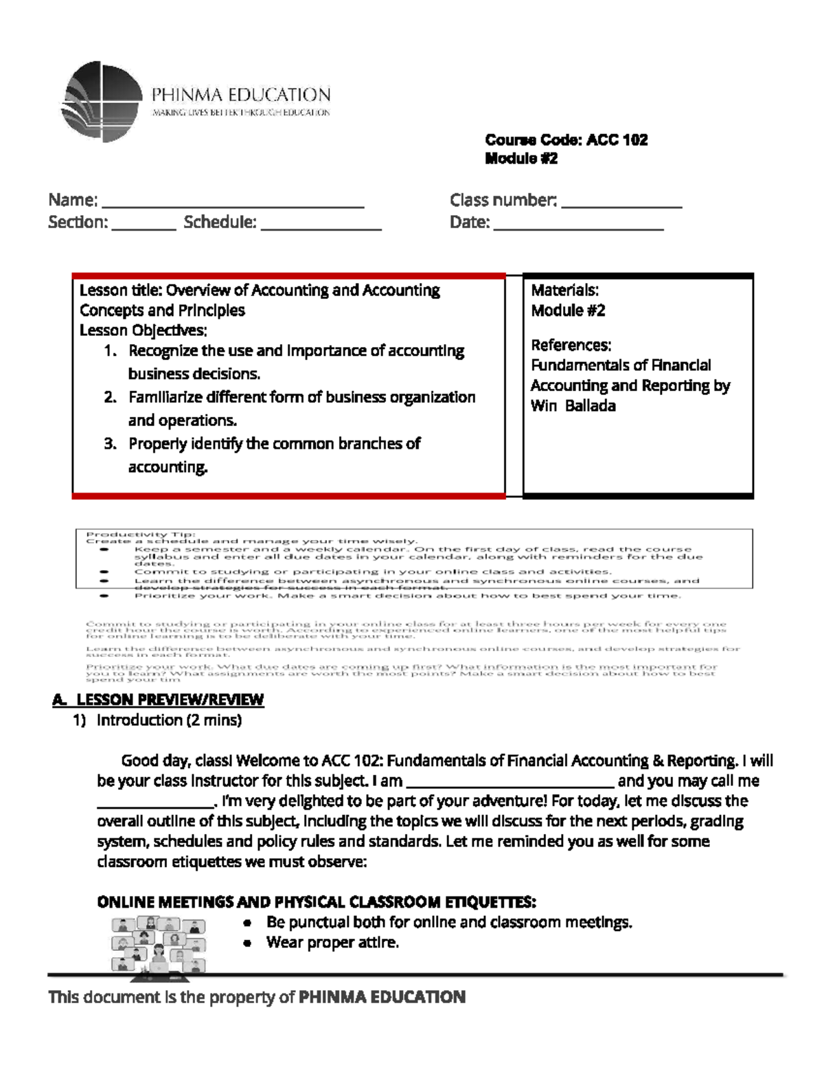 Copy of Module 2 - Fundamentals of Financial Accounting and Reporting ...