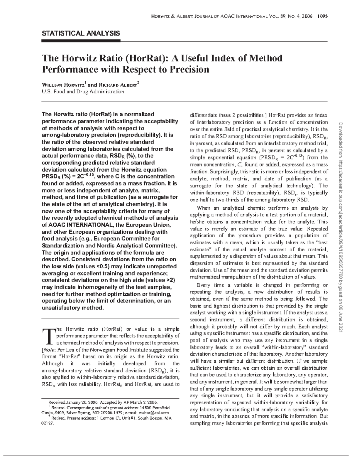 Hortwitz Ratio - explicação sobre equação - STATISTICAL ANALYSIS The ...