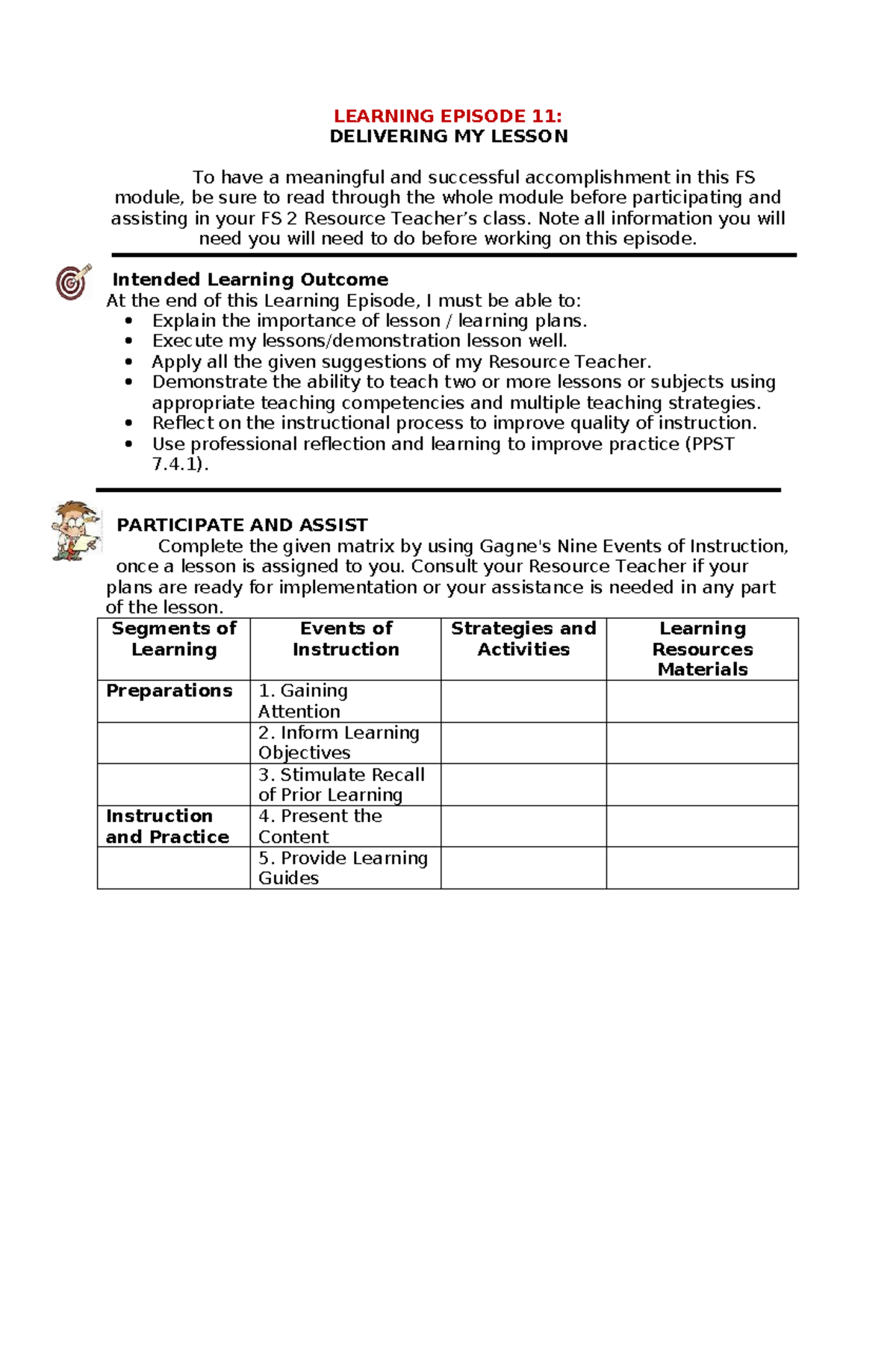 Field Study 2 Learning Episode - LEARNING EPISODE 11: DELIVERING MY ...