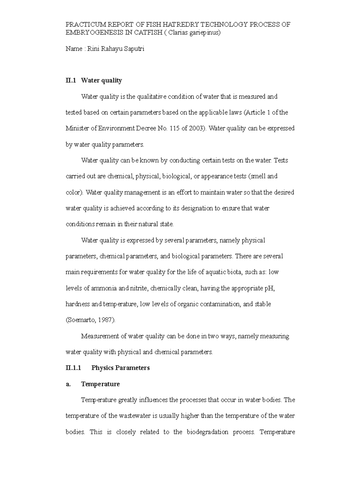 Practicum Report OF FISH Hatredry Technology Process OF Embryogenesis ...