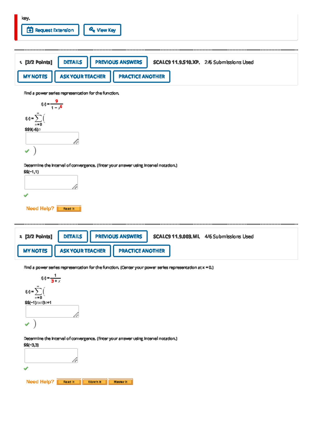 11.9 Modifying known power series to get new ones - Math 152, section 4, Spring 2023 Web Assign ...