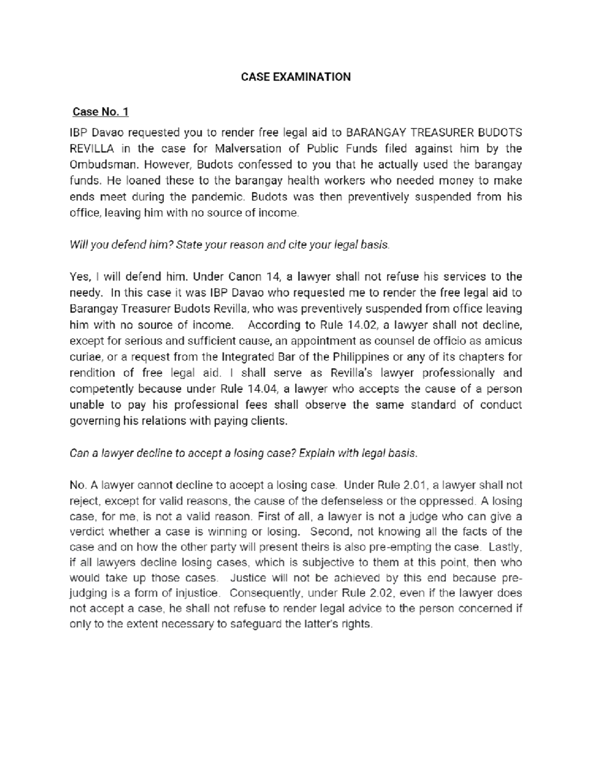 Case Examinations Legal Profession in the Asean Region - LPRO100 - Studocu