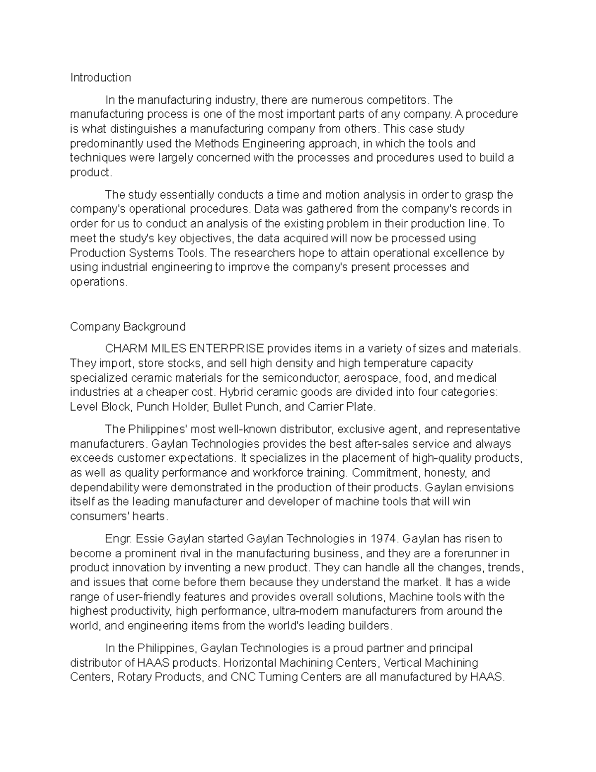 Case Study for Productivity Improvement Through Process Modification IN ...