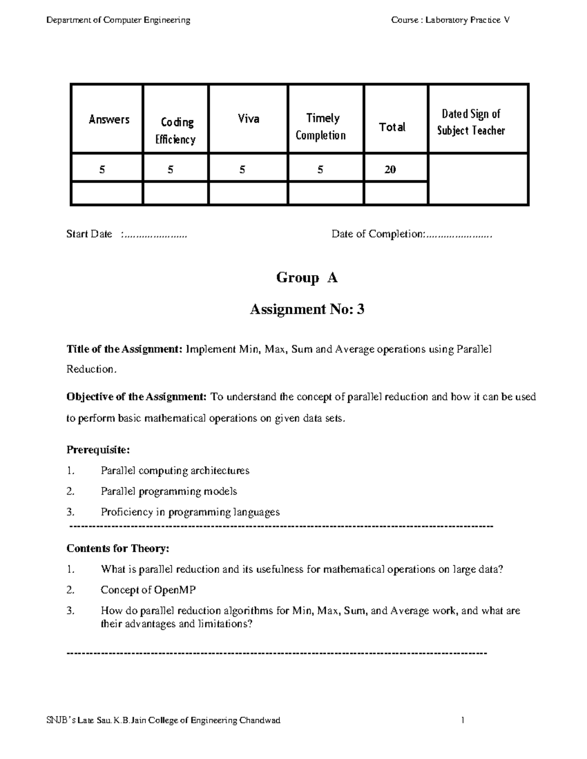 Manual-grp-a assignment-3 parallel-reduction - Department of Computer Engineering Course : - Studocu