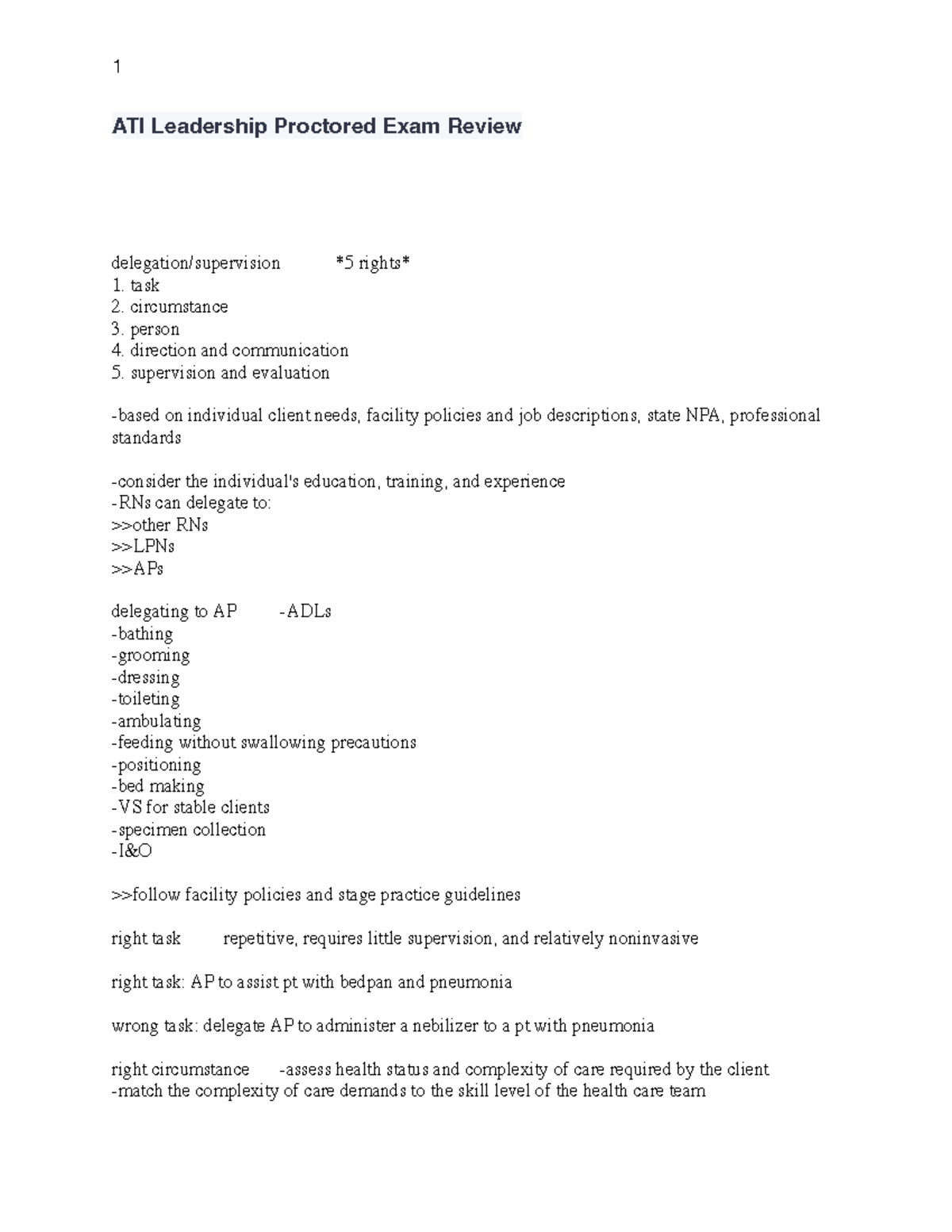 Nursing Leadership and community - 1 ATI Leadership Proctored Exam ...