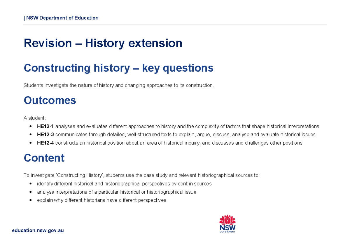 Hsie s6 history extension hsc revision constructing history - | NSW ...