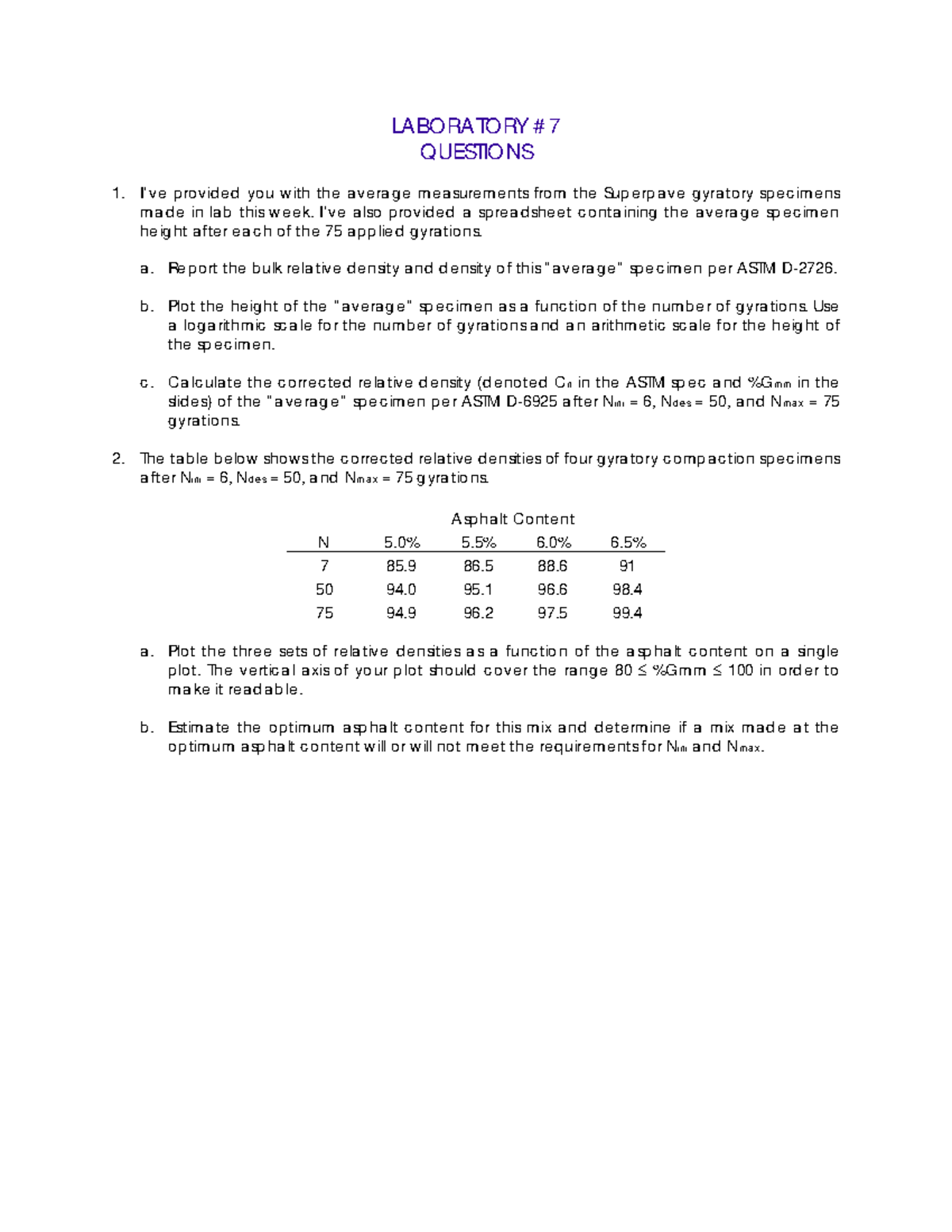 Lab 7 Questions - LABORATORY QUESTIONS 1. provided you with the average ...