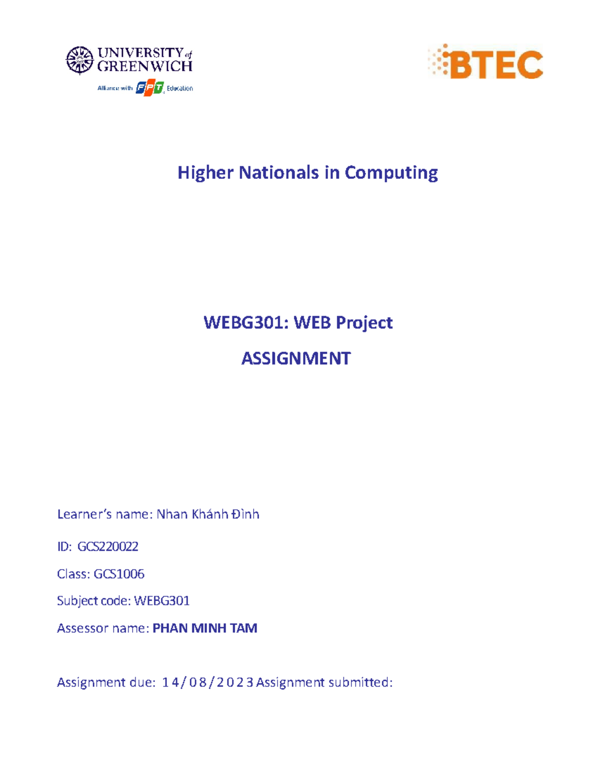 WEBG301 GCS22002 2 Project Document - Higher Nationals in Computing ...