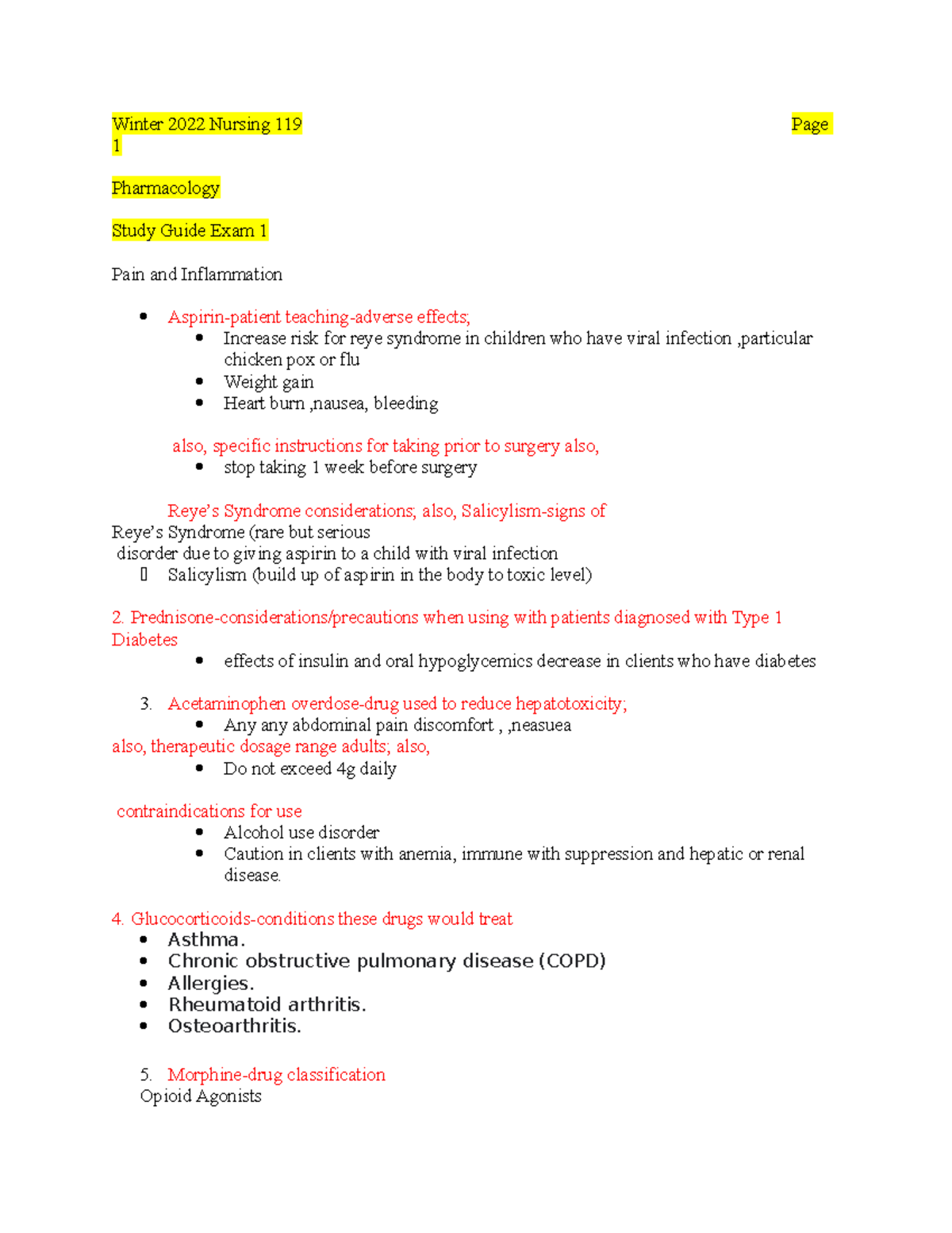 Pharm Study Guide exam 1 - Winter 2022 Nursing 119 Page 1 Pharmacology ...