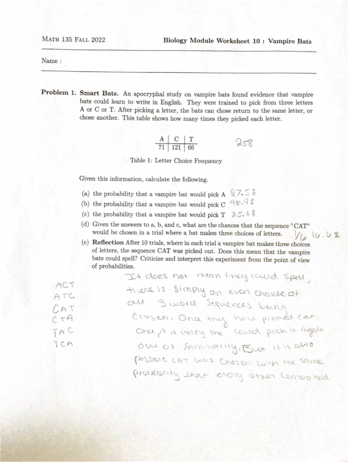 Bio homework WS 10 - MATH135 - Studocu