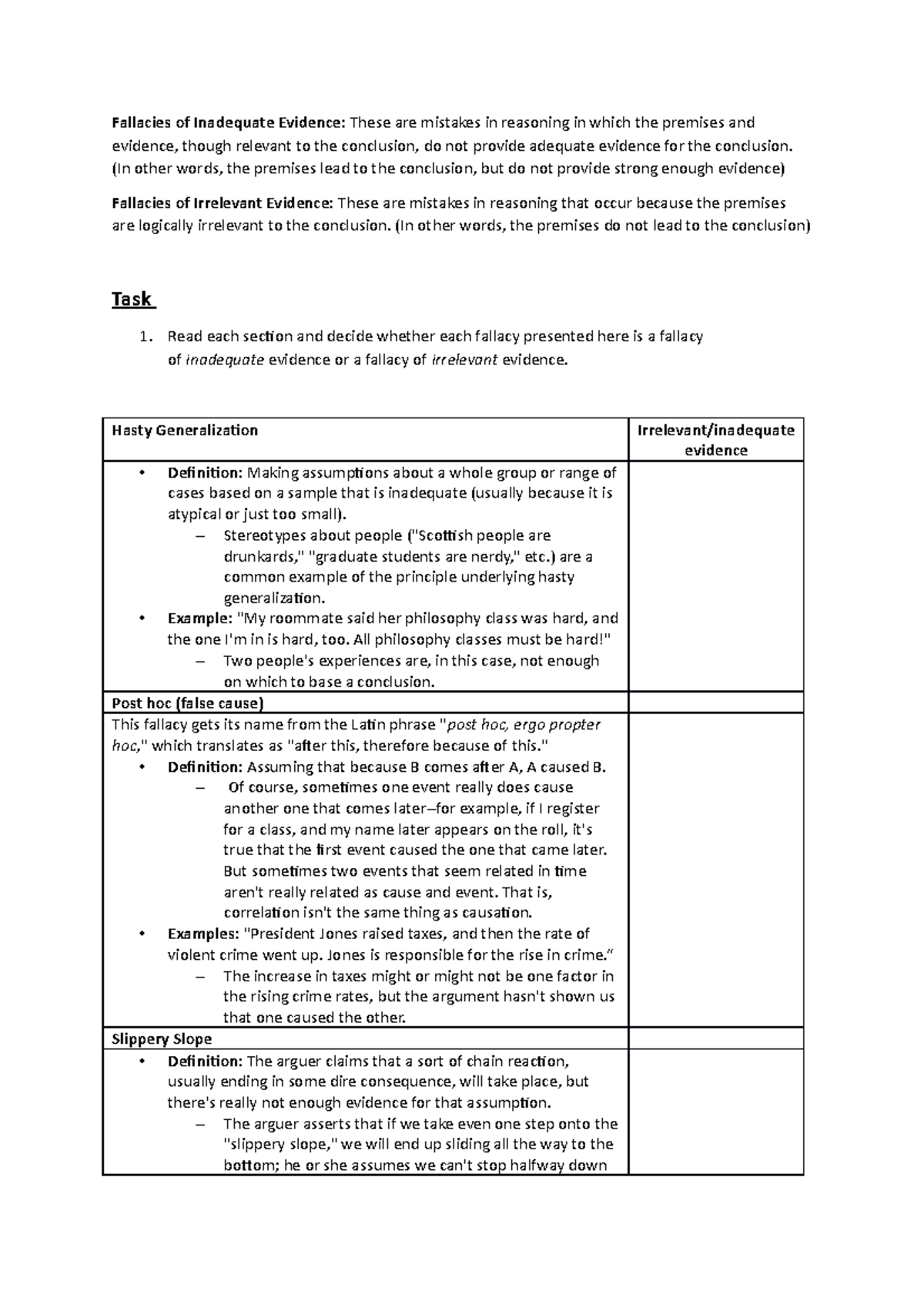 Fallacies of inadequate and irrelevant evidence matching - Fallacies of ...