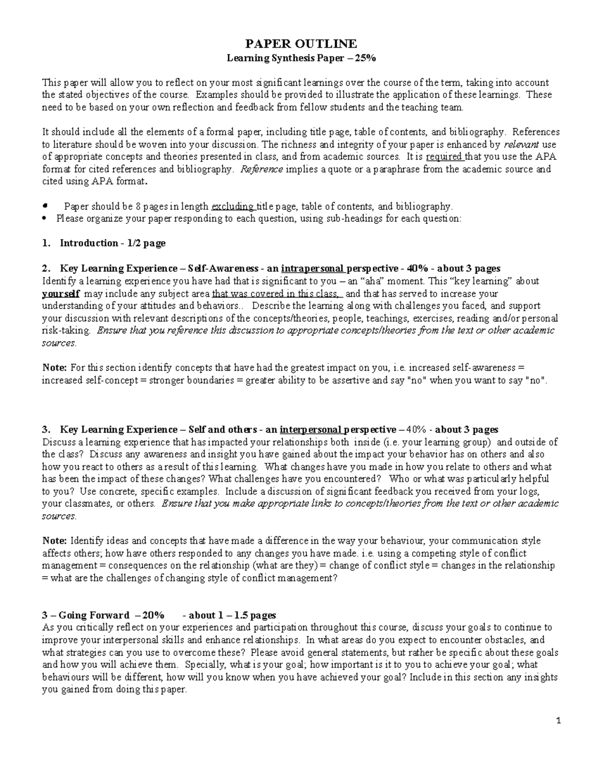 AHSC 230 - Final paper outline suggested structure - PAPER OUTLINE ...