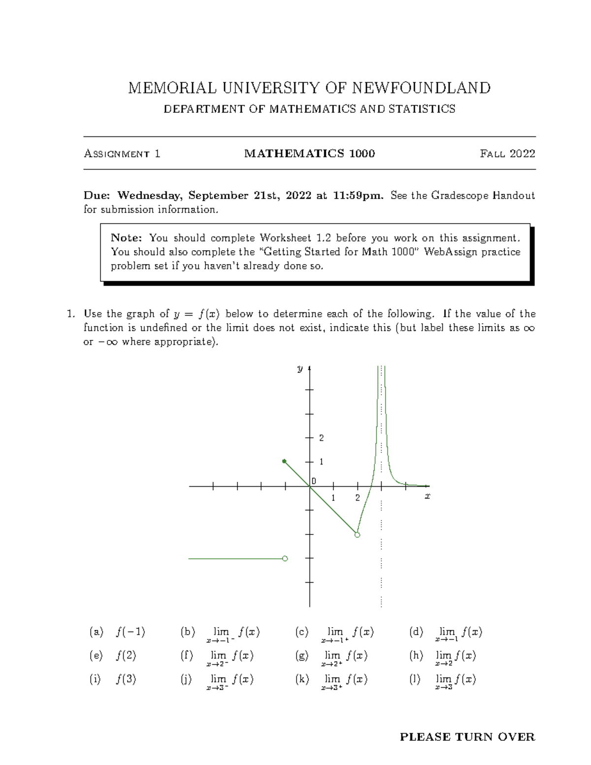 Assgn 1 - Math 1000 assigment - MEMORIAL UNIVERSITY OF NEWFOUNDLAND ...
