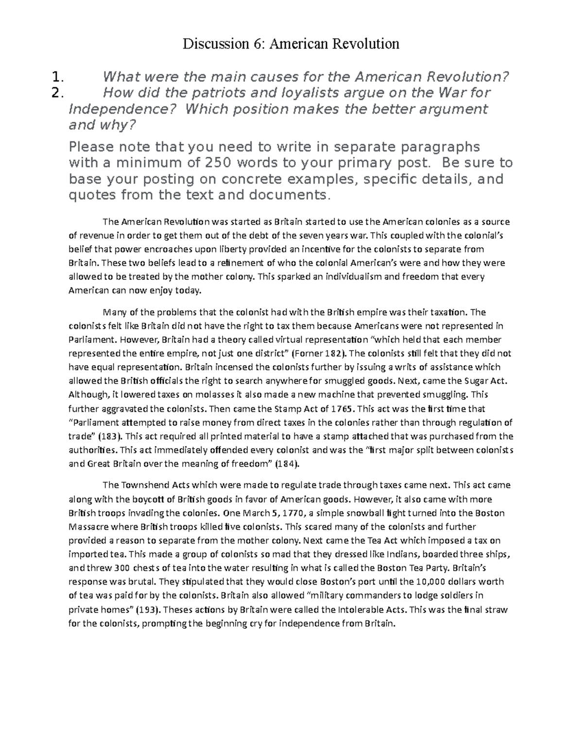 Discussion 6 American Revolution - Discussion 6: American Revolution 1 ...
