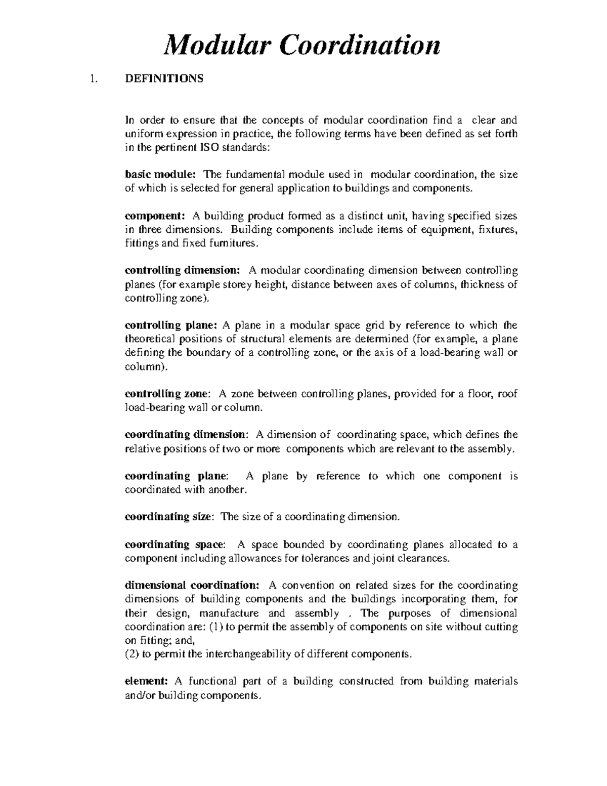 Modular Coordination 1 Definitions In Order To Ensure That The