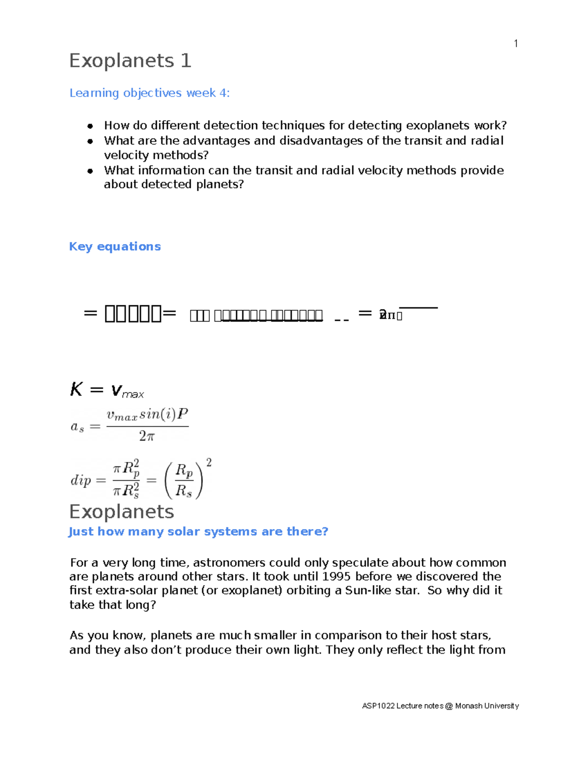 Week 4 - Exoplanets - part 1 - Exoplanets 1 Learning objectives week 4 ...
