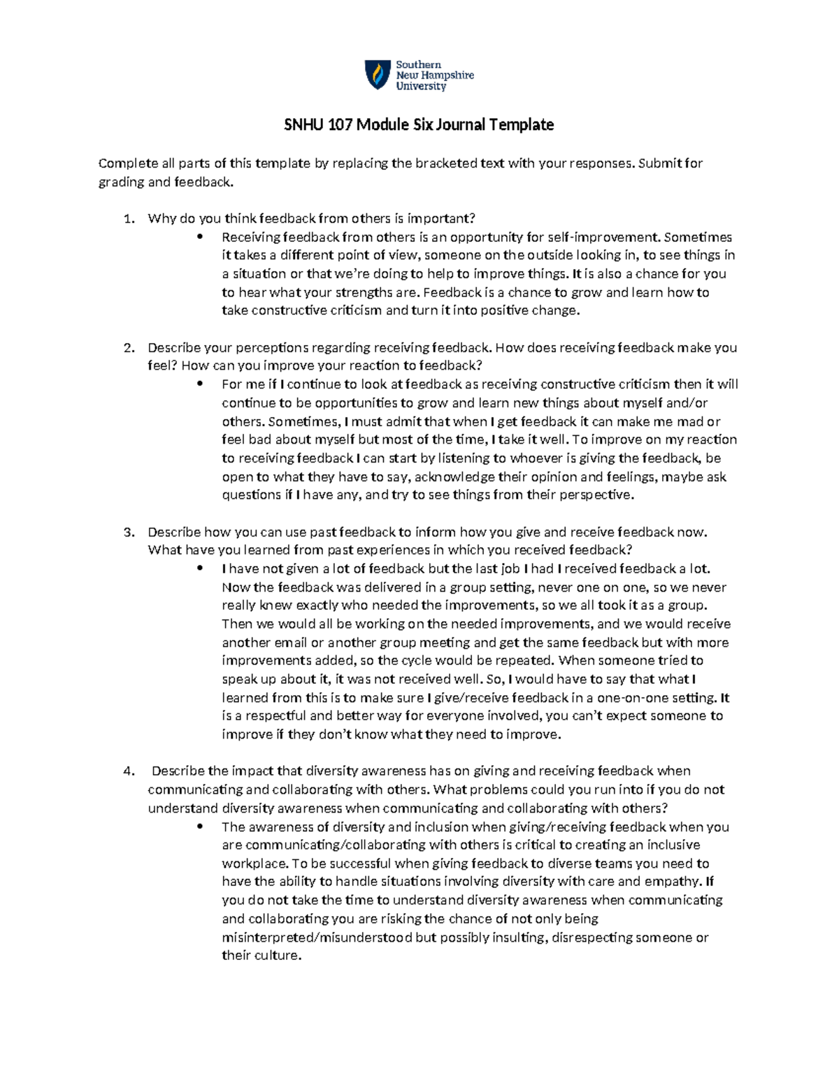 SNHU 107 Module Six Journal - SNHU 107 Module Six Journal Template ...