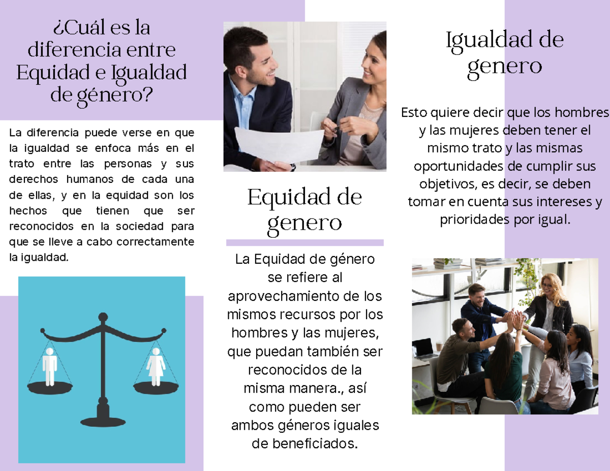 Actividad A6 Triptico - Equidad de genero Igualdad de genero ¿Cuál es la diferencia entre ...