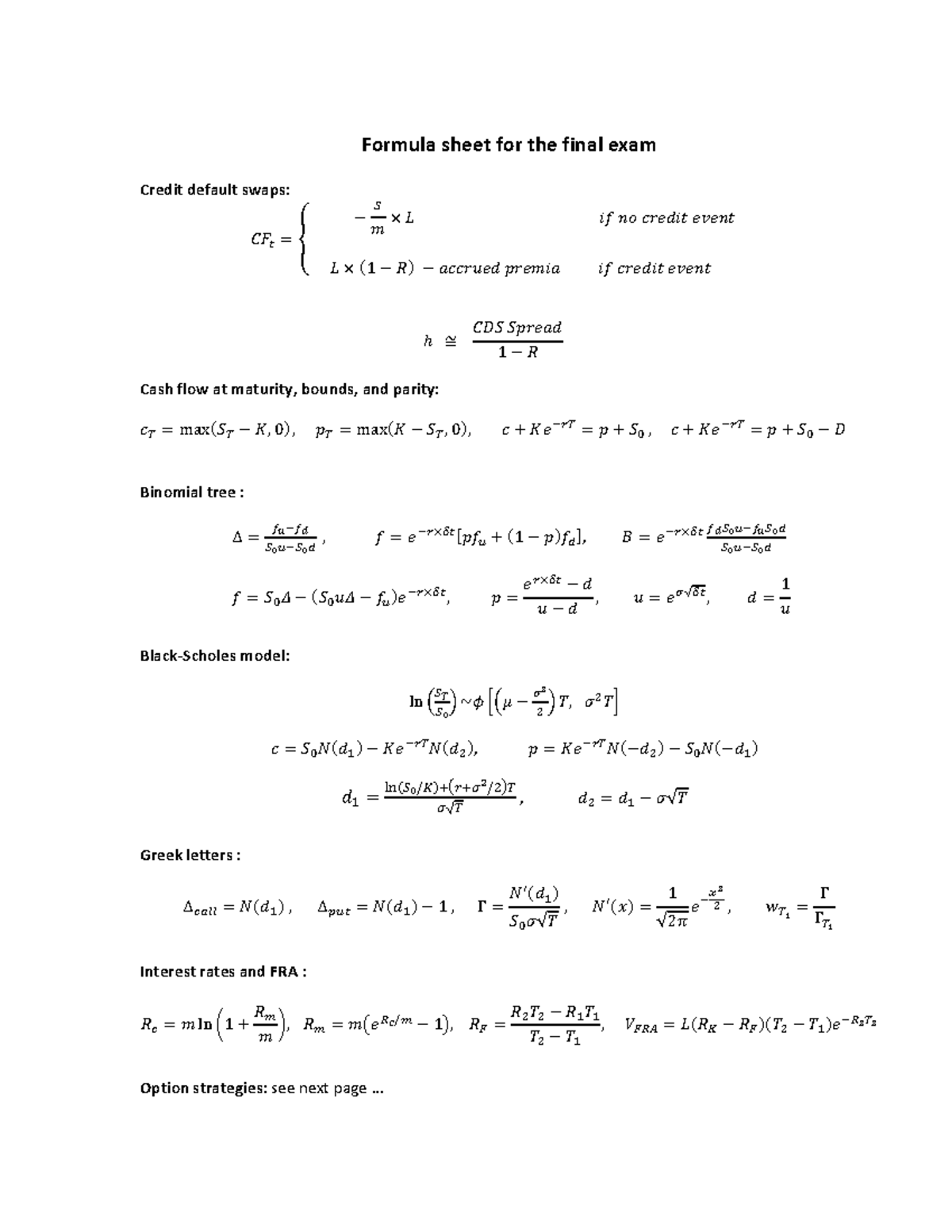 D feuille formules final et table loi normale anglo - Formula sheet for ...